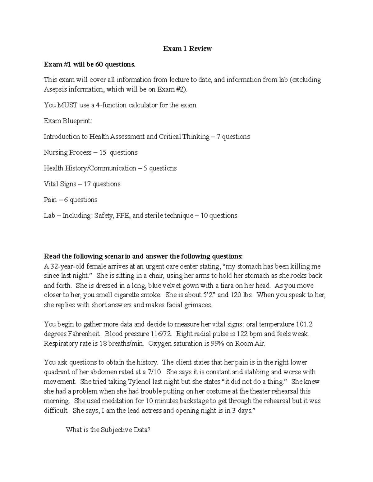 Foundations Exam1 Study Guide - Exam 1 Review Exam #1 will be 60 ...