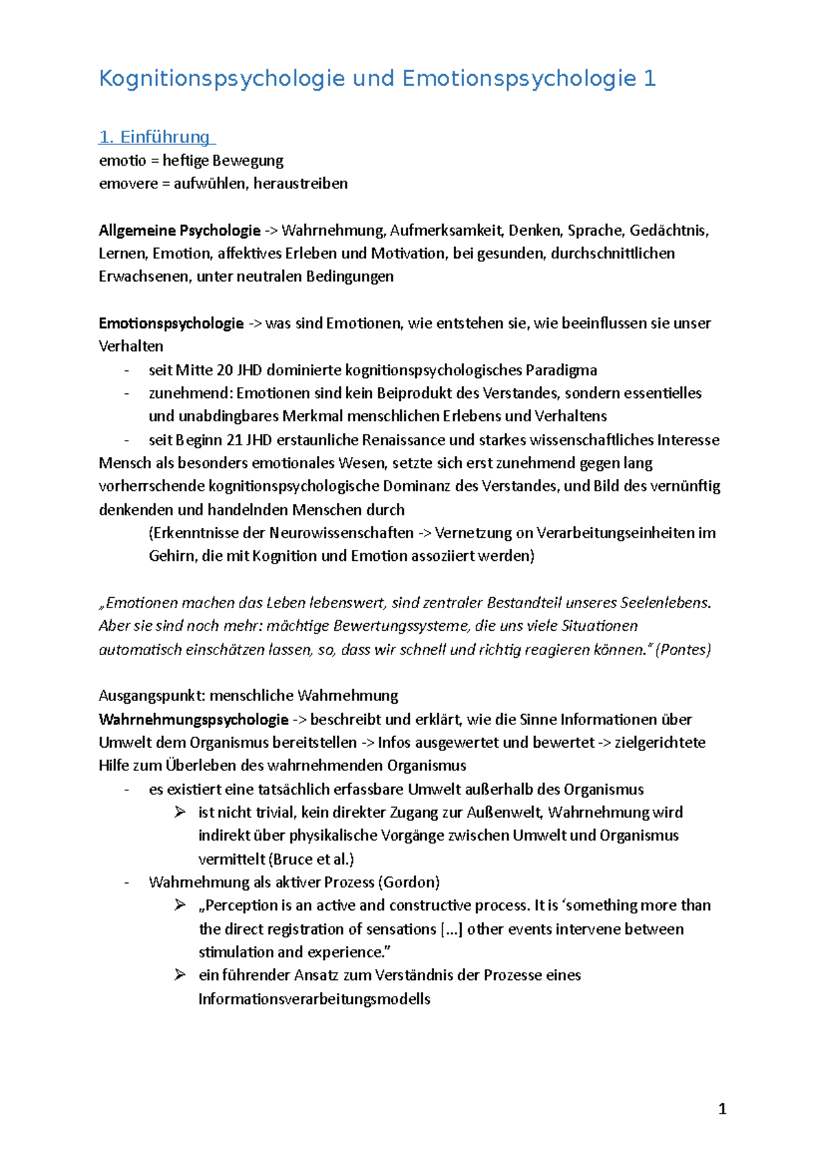 Kog Emo ZF vom Skript von Leder - Einführung emotio = heftige Bewegung ...