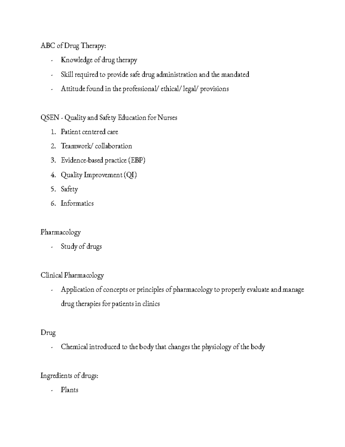 Lecture 1 Notes - ABC of Drug Therapy: - Knowledge of drug therapy ...