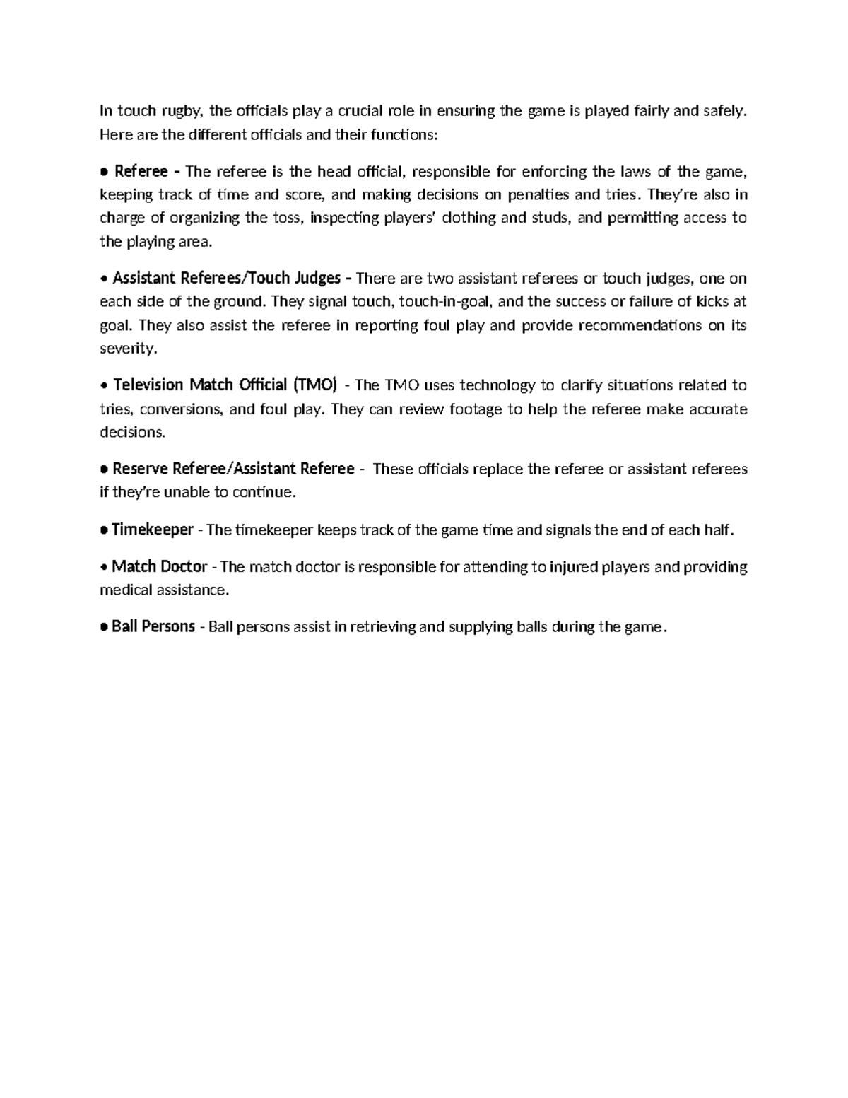Pathfit-3 - It is about the officials of the game touch rugby - In ...