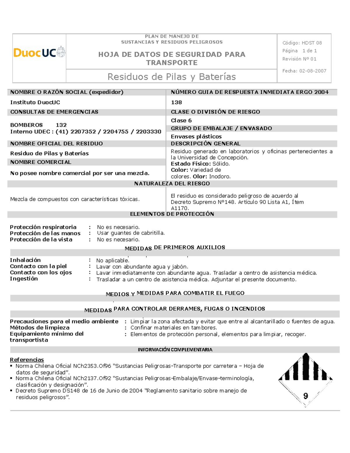 Hoja de transporte duoc - INFORMACIÓN COMPLEMENTARIA PLAN DE MANEJO DE ...