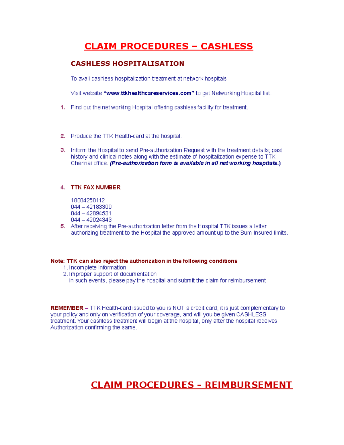 Presentation Cashless & Eimbursement - CLAIM PROCEDURES – CASHLESS ...