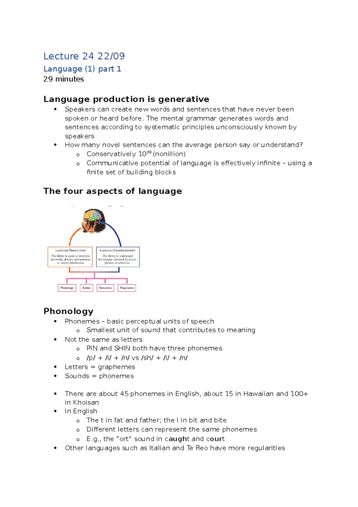 Language 109 lecture notes - Lecture 24 22/ Language (1) part 1 29 ...