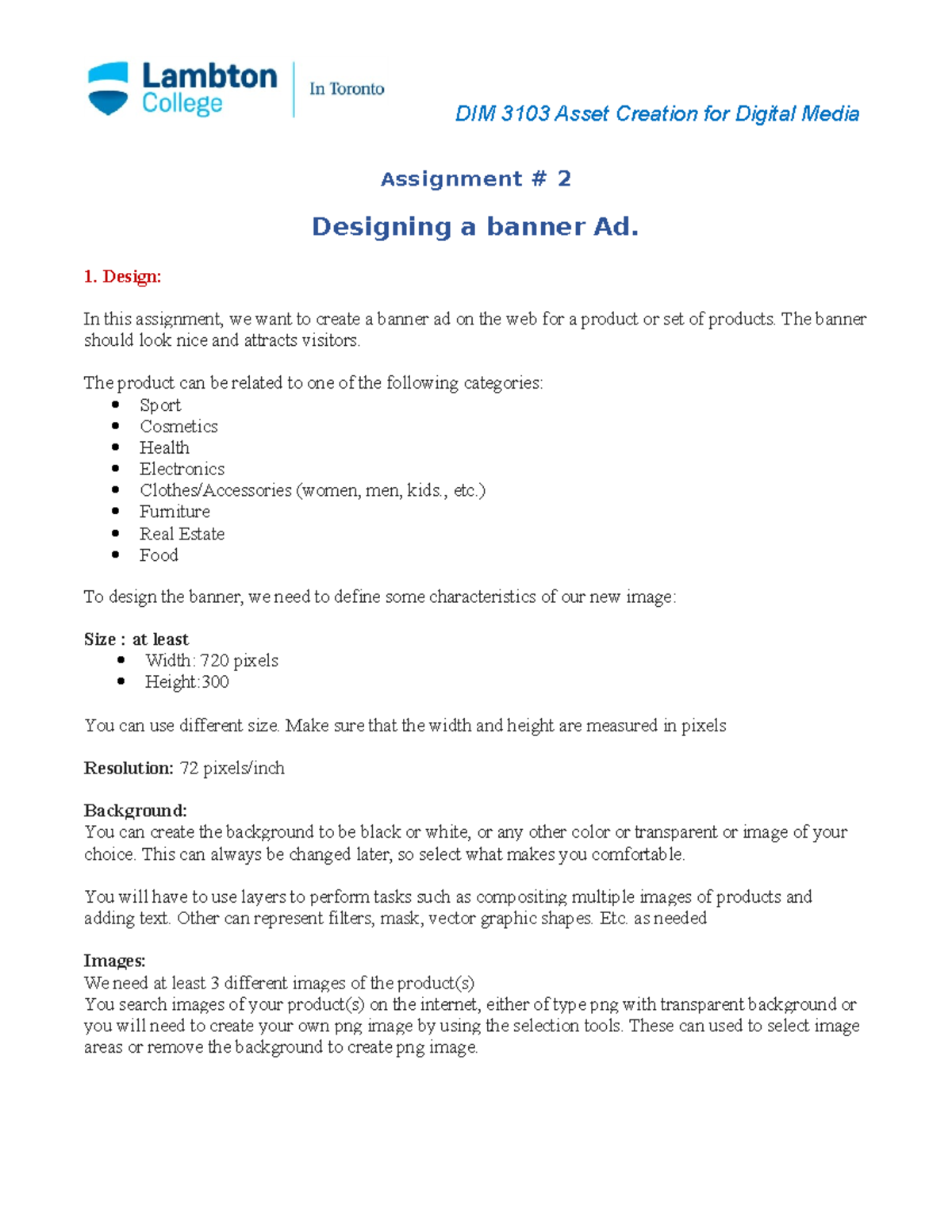 Assignment 3 banner Ad - DIM 3103 Asset Creation for Digital Media ...