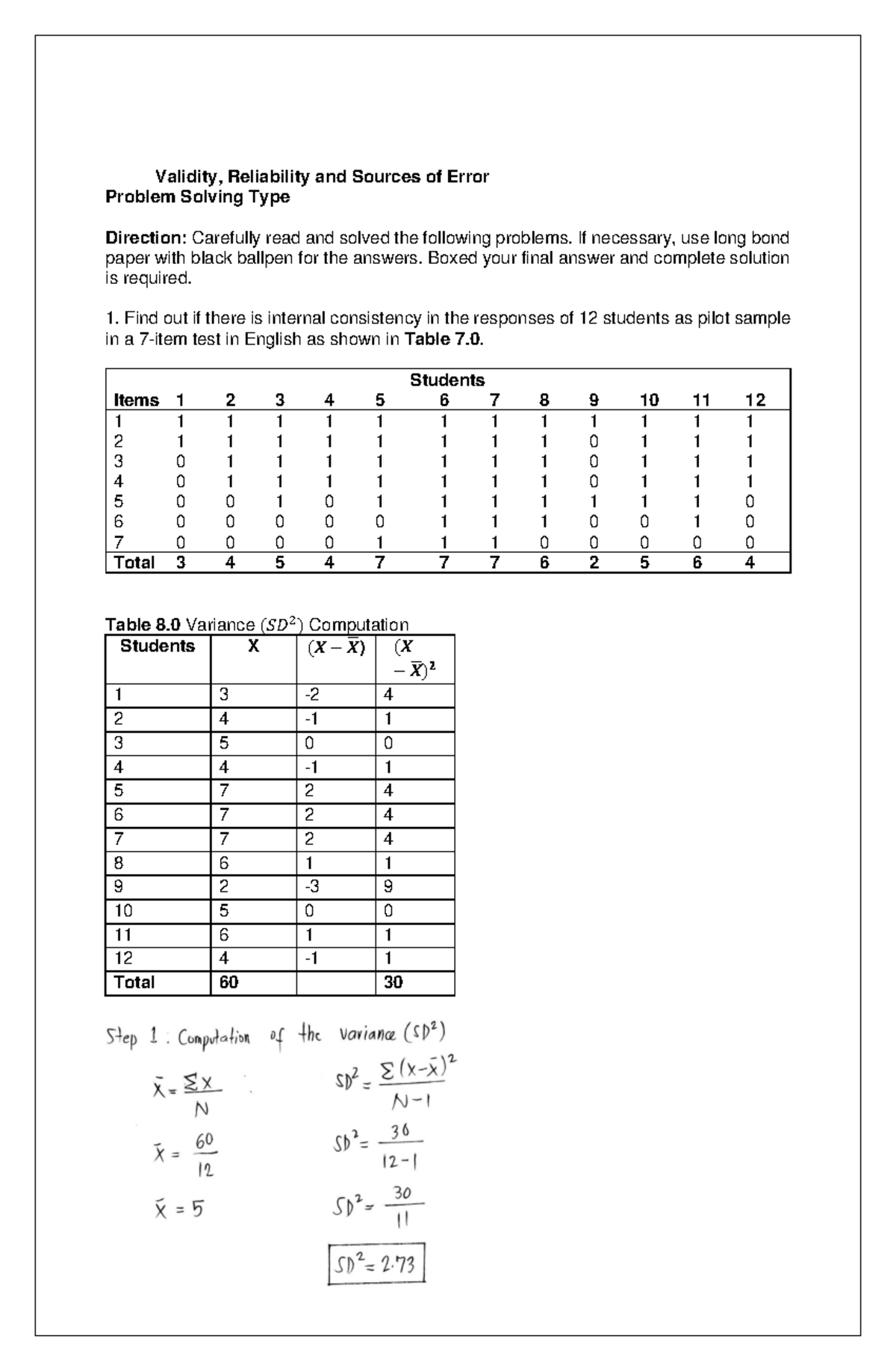 Validity, Reliability and Sources of Error - NAME: CORPUZ, SCANNER ...
