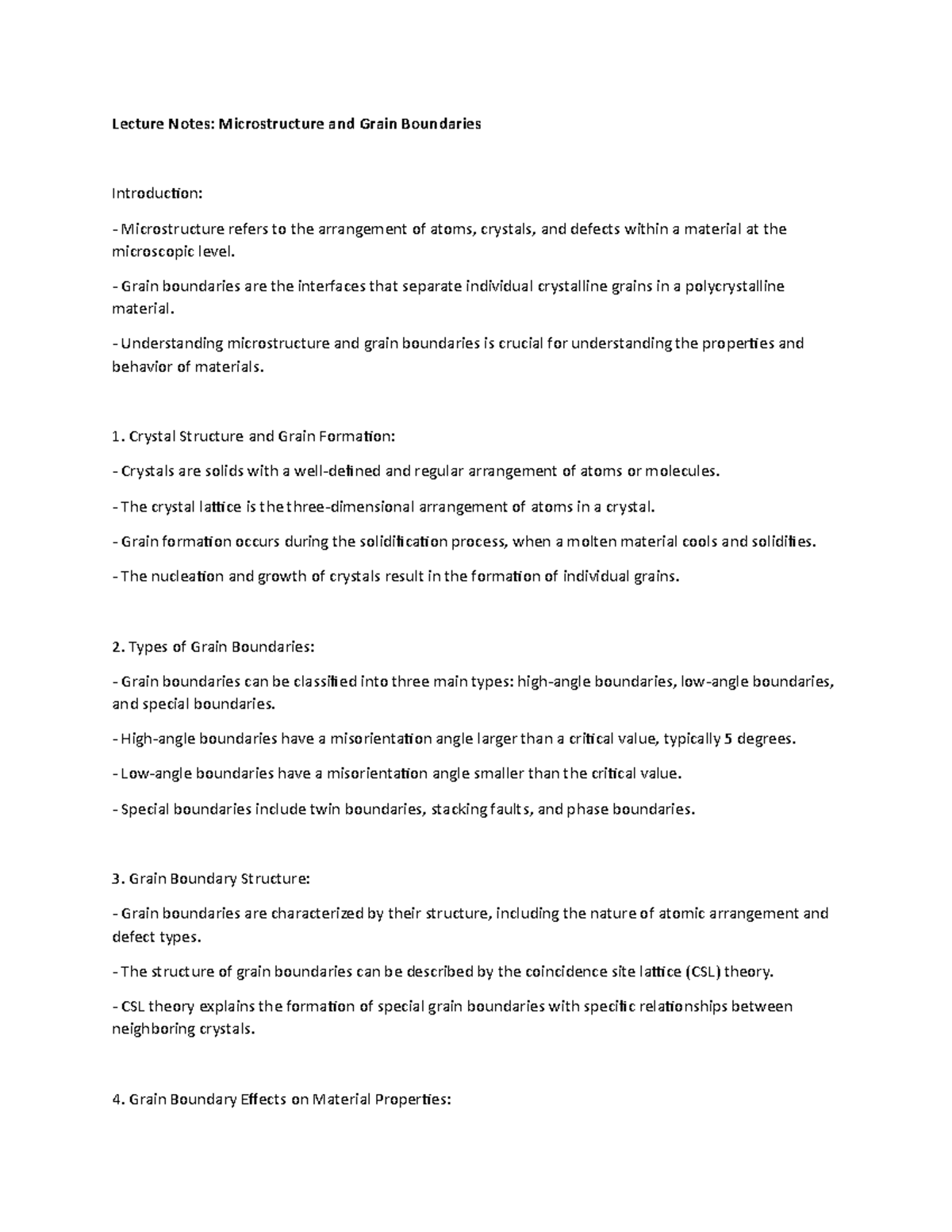Lecture Notes Microstructure And Grain Boundaries Lecture Notes
