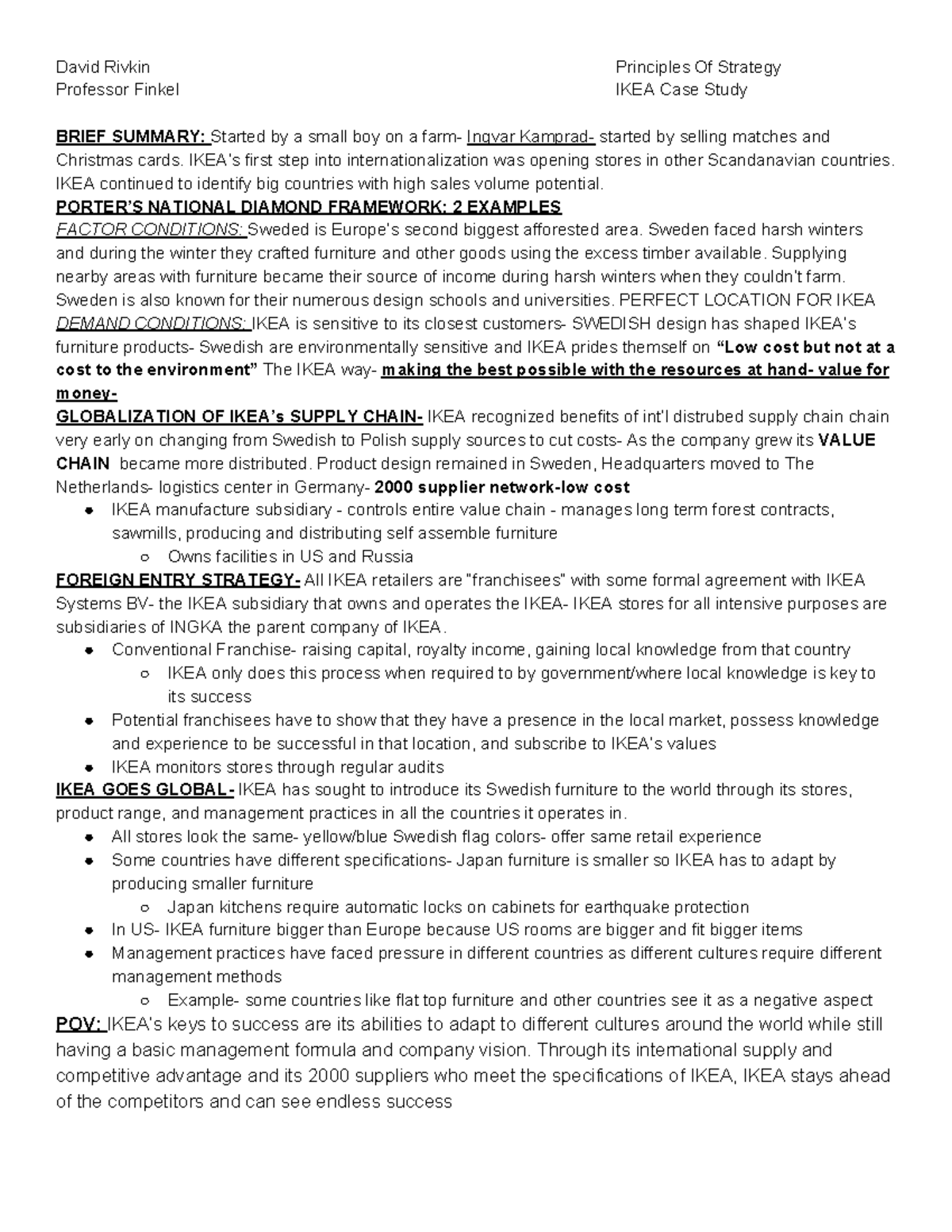 IKEA Case Study - David Rivkin Principles Of Strategy Professor Finkel ...