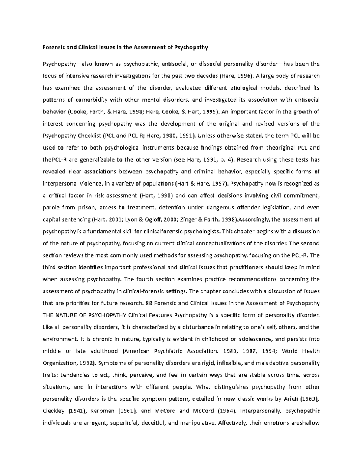 Forensic and Clinical Issues in the Assessment of Psychopathy ...