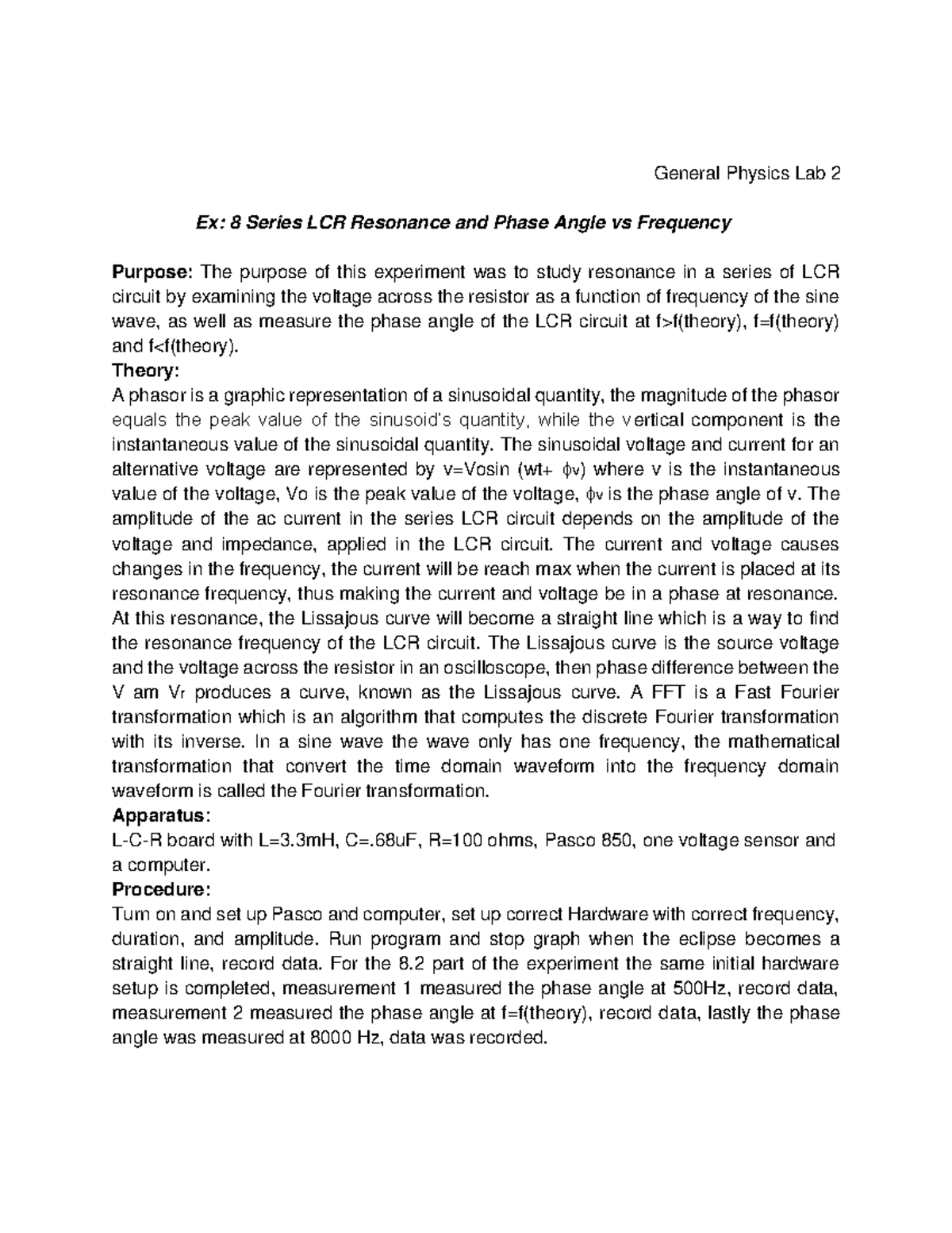 Ex 8 phy 2 - ex 8 phy 2.pdf - Domenica Nunez 3/23/ PHY2049L General Physics Lab 2 Ex: 8 Series ...