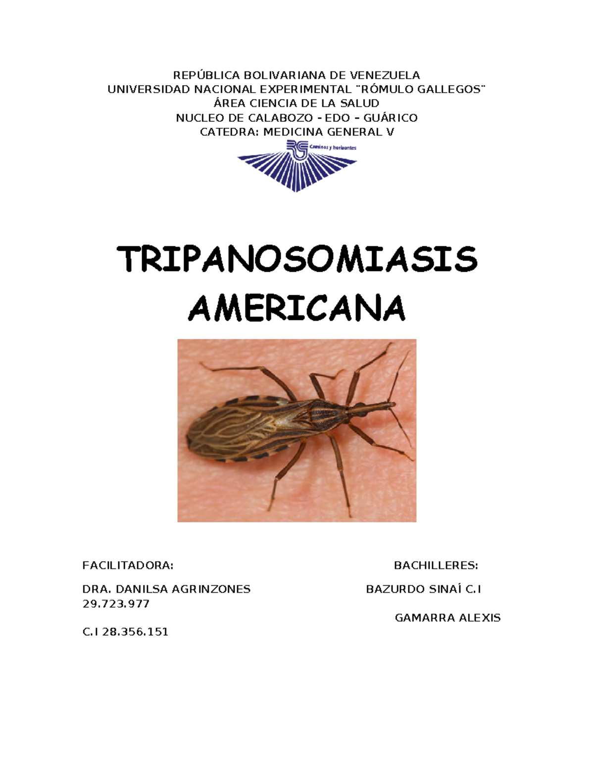 Informe DE Chagas - REPÚBLICA BOLIVARIANA DE VENEZUELA UNIVERSIDAD ...
