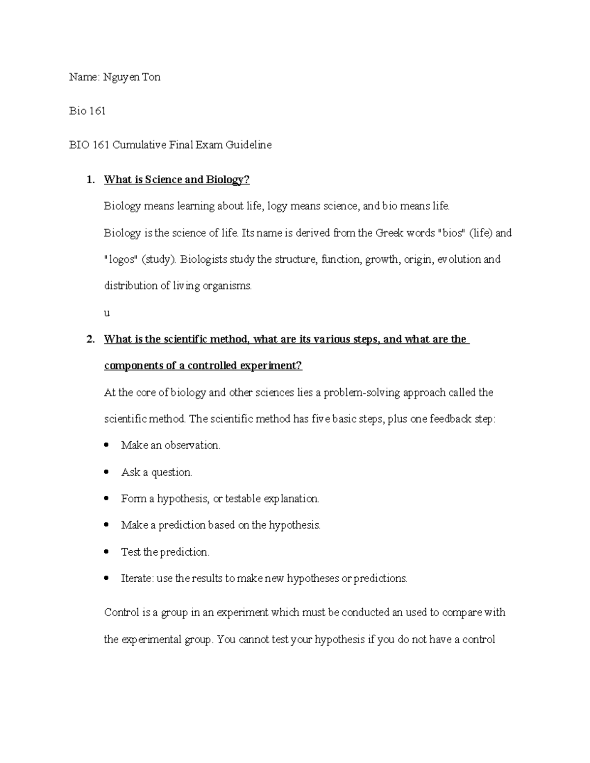 Bio161 - Work paper - Name: Nguyen Ton Bio 161 BIO 161 Cumulative Final ...