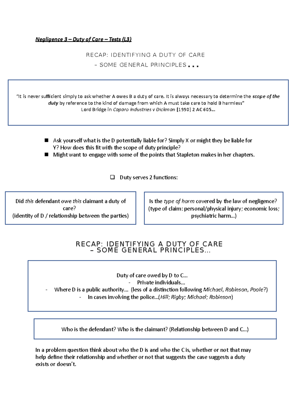 Negligence 3 Duty of Care - Tests - Negligence 3 – Duty of Care – Tests ...