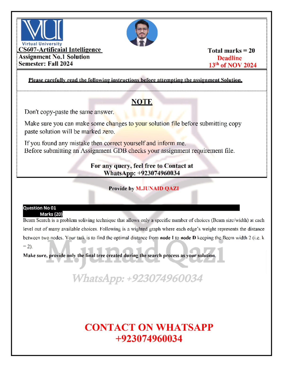 CS607-Assignment 1 Solution Fall 2024 By M.junaid Qazi - VUI Virtual University Intelligence ...