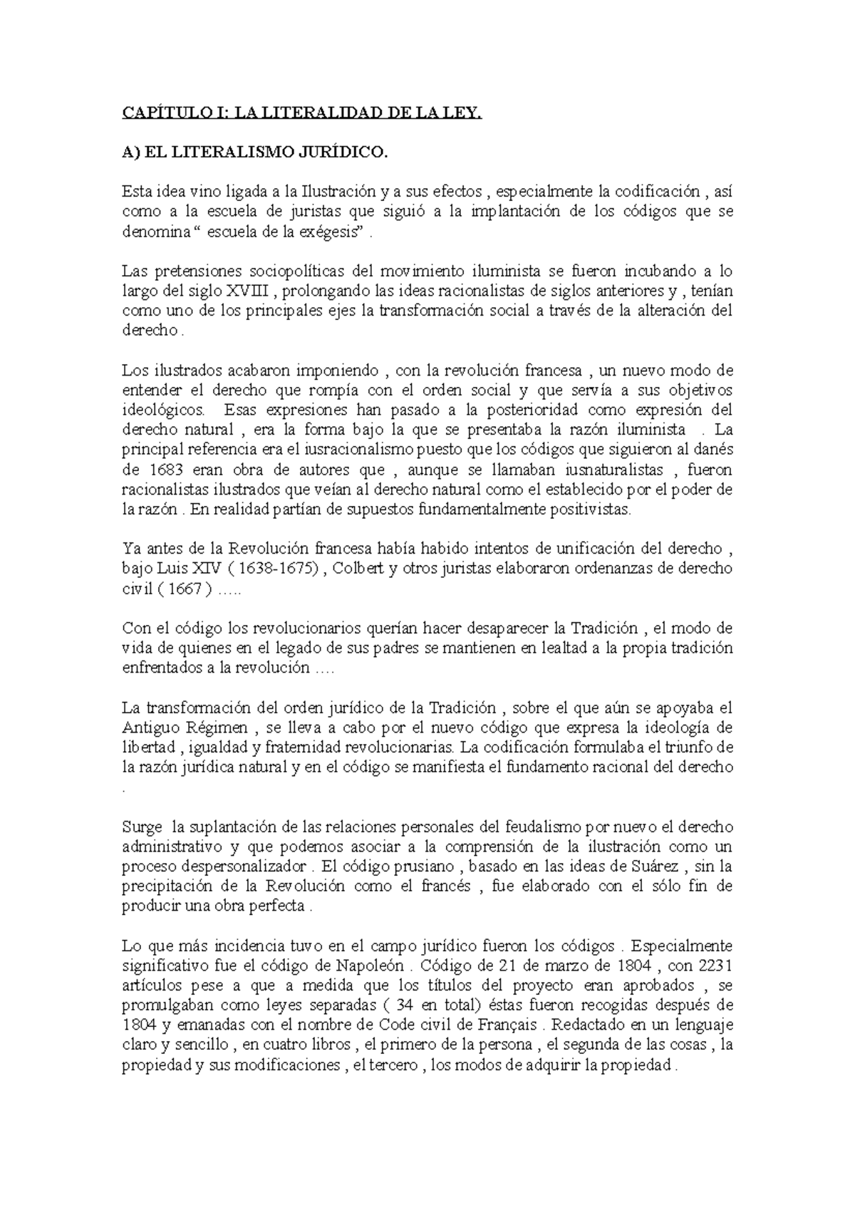 CAPÍTULO I - Apuntes TODO - CAPÍTULO I: LA LITERALIDAD DE LA LEY. A) EL ...