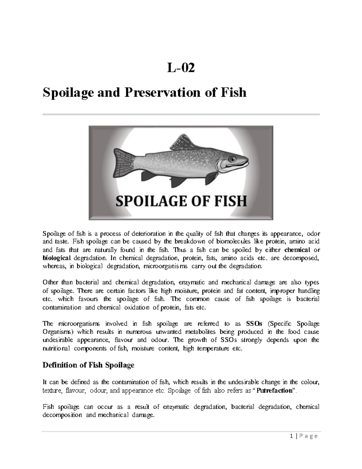 L-02, Fish spoilage and Preservation - L- Spoilage and Preservation of ...