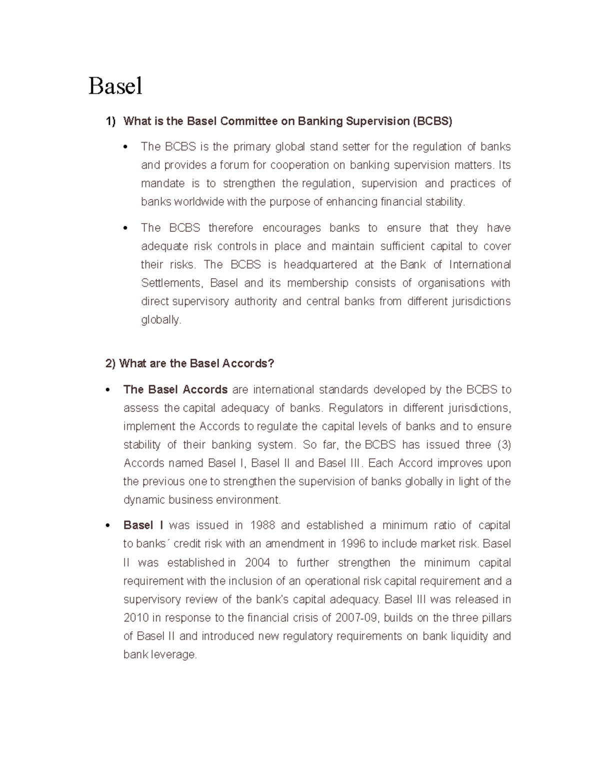 Basel (brief)ch7 - ECU - Basel What is the Basel Committee on Banking ...