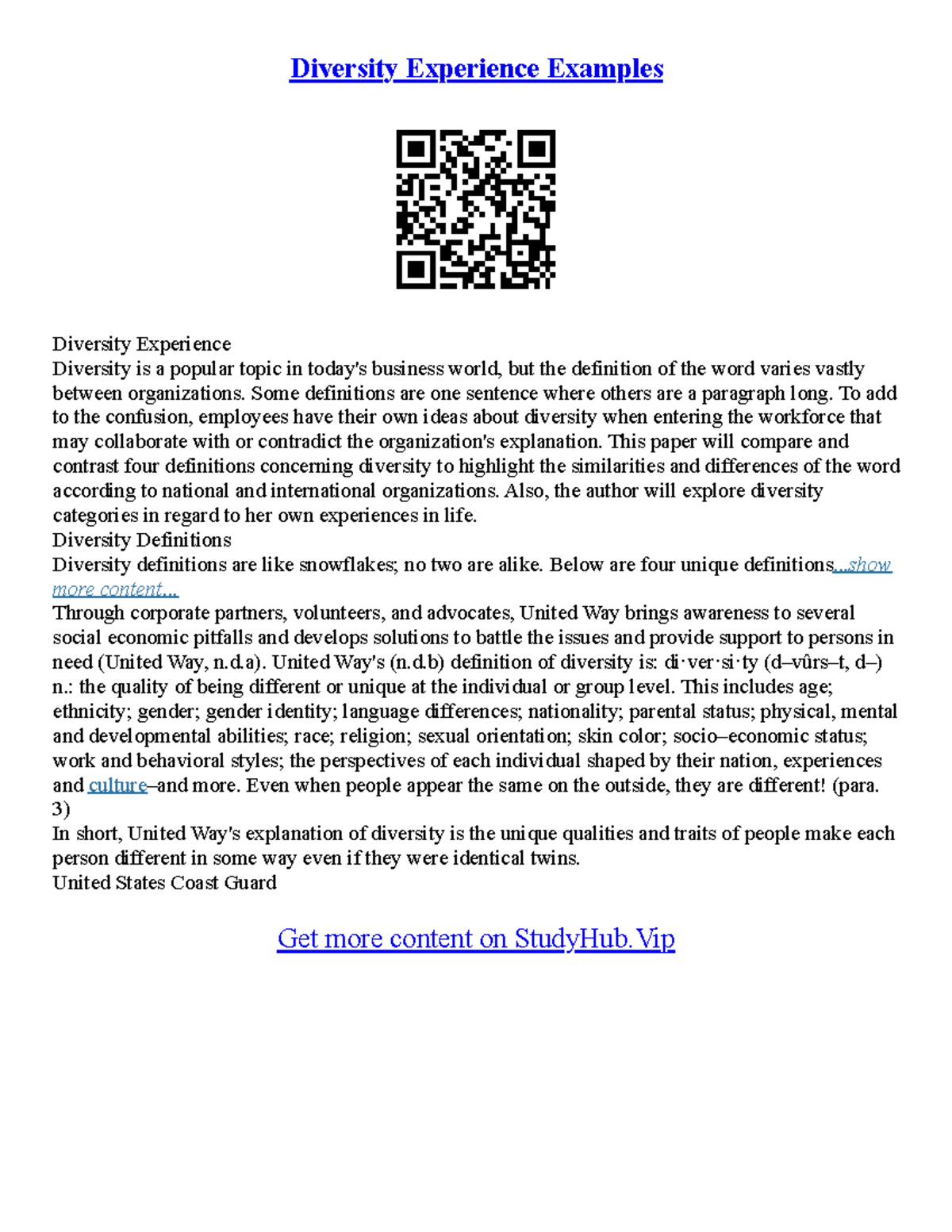 Diversity Essay Topics - Diversity Experience Examples Diversity ...