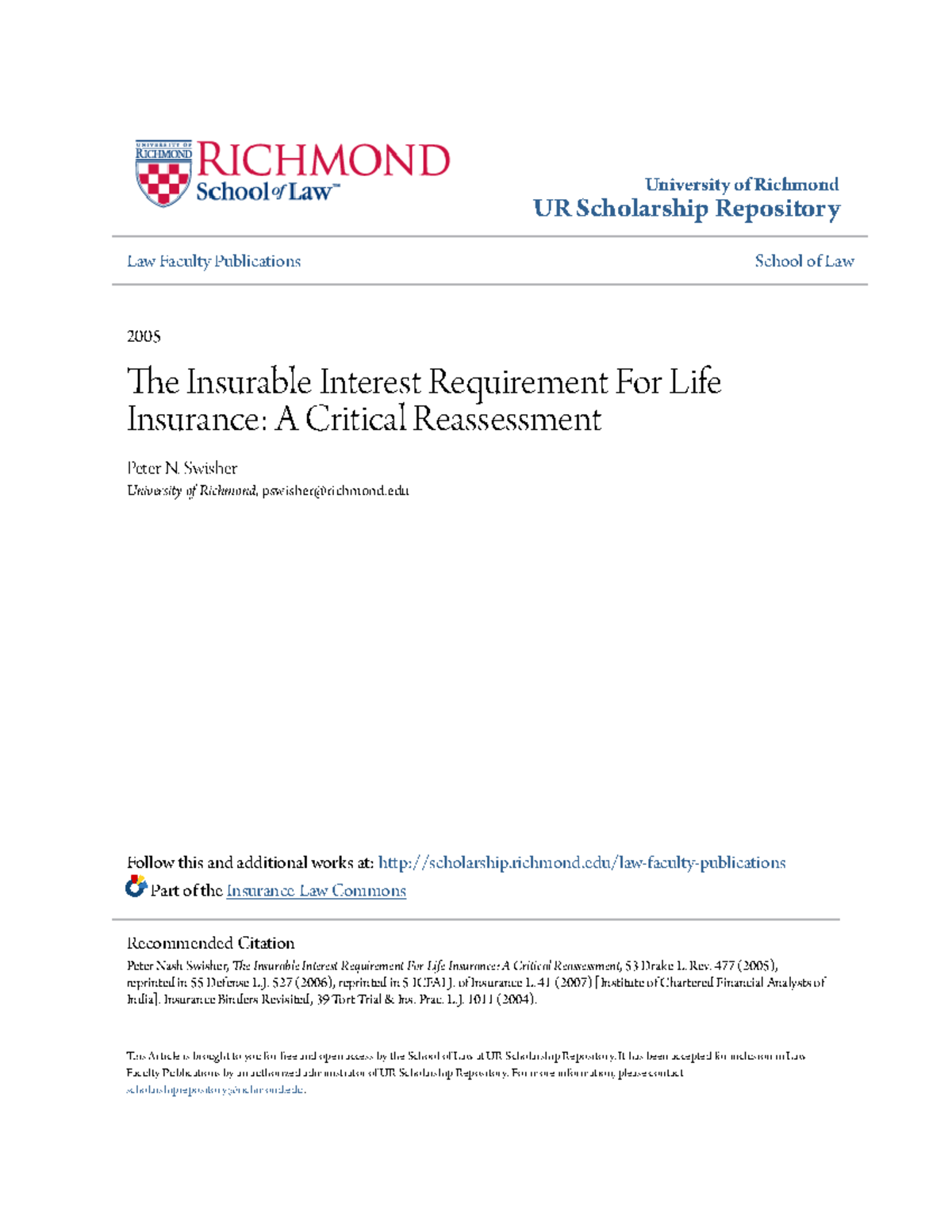 The Insurable Interest Requirement For Life Insurance A Critical ...