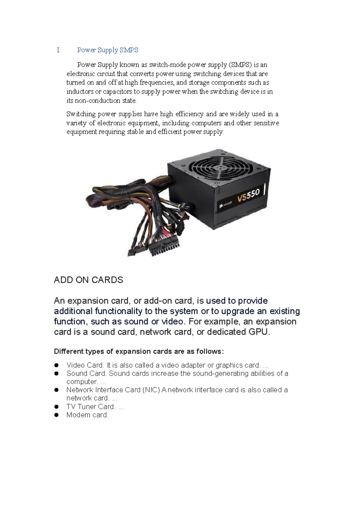 Power Supply SMPS - I. Power Supply SMPS Power Supply known as switch ...