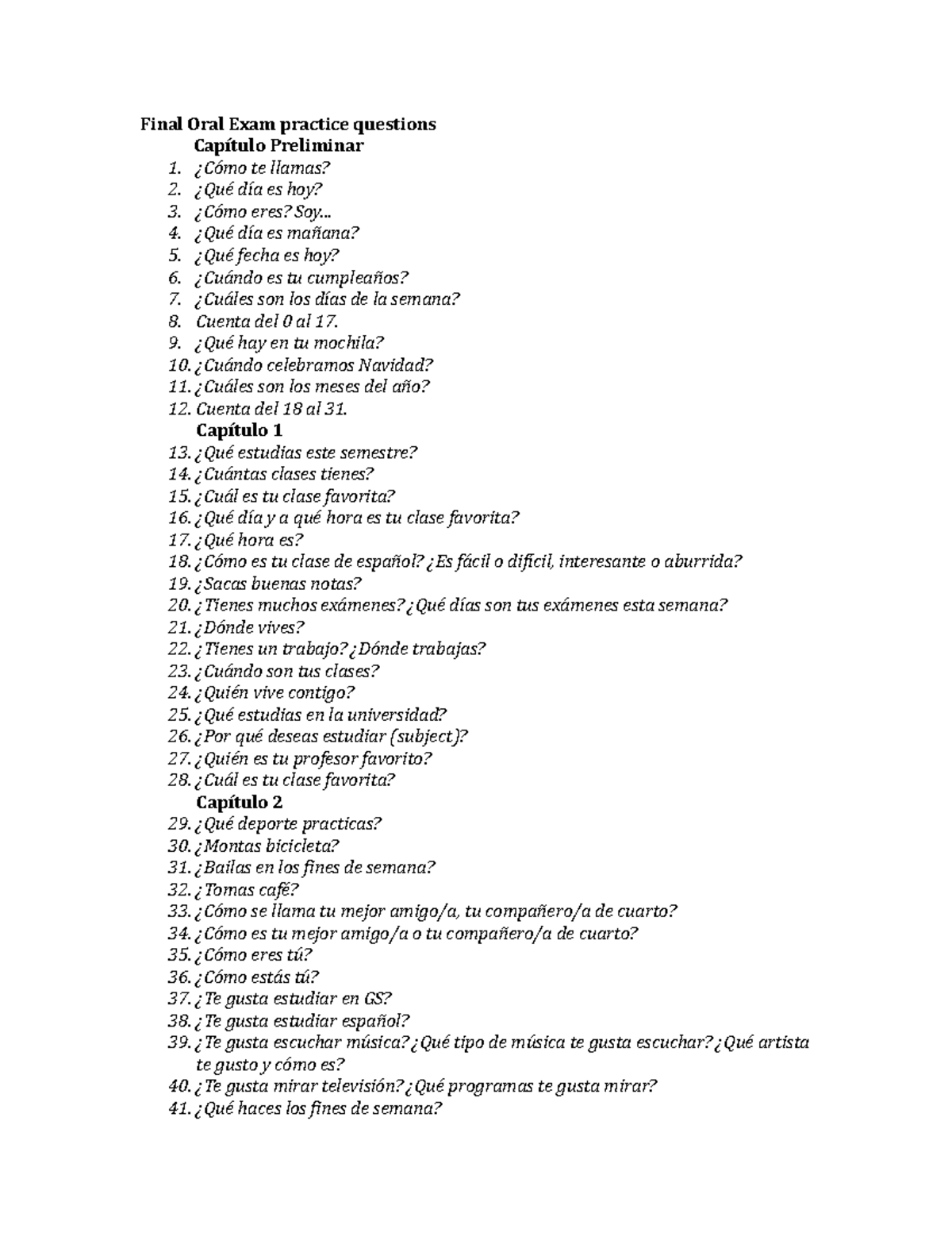 Final Oral Exam practice questions - Final Oral Exam practice questions ...