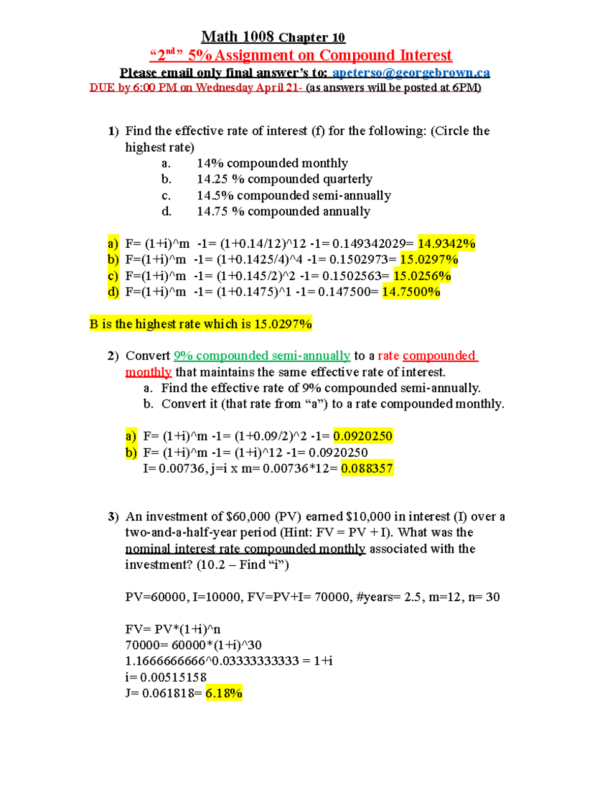 5% Assignment on Ch10-Answers (2021w) - Math 1008 Chapter 10 “2 nd ” 5% ...