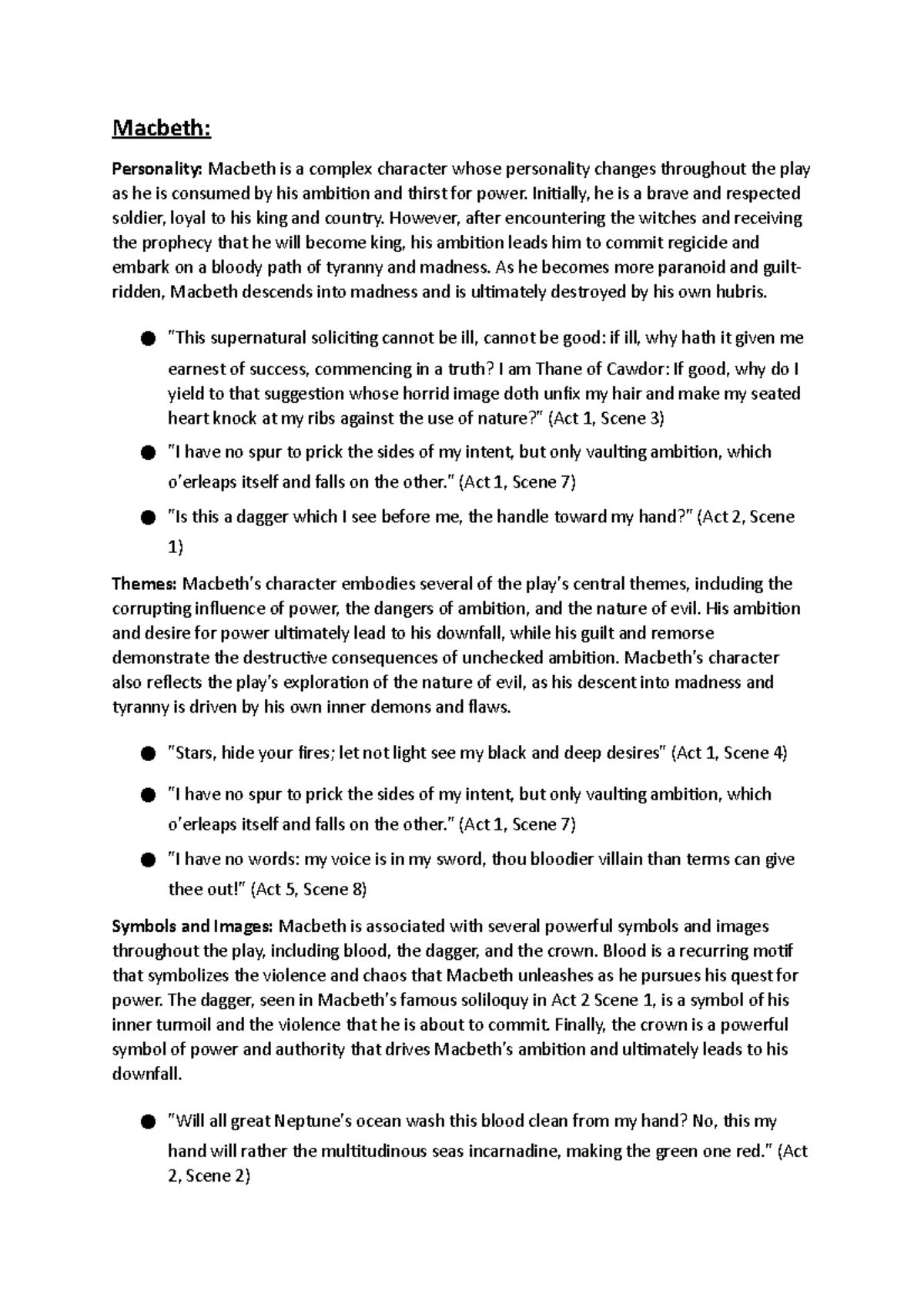 Character Notes - Macbeth: Personality: Macbeth is a complex character ...