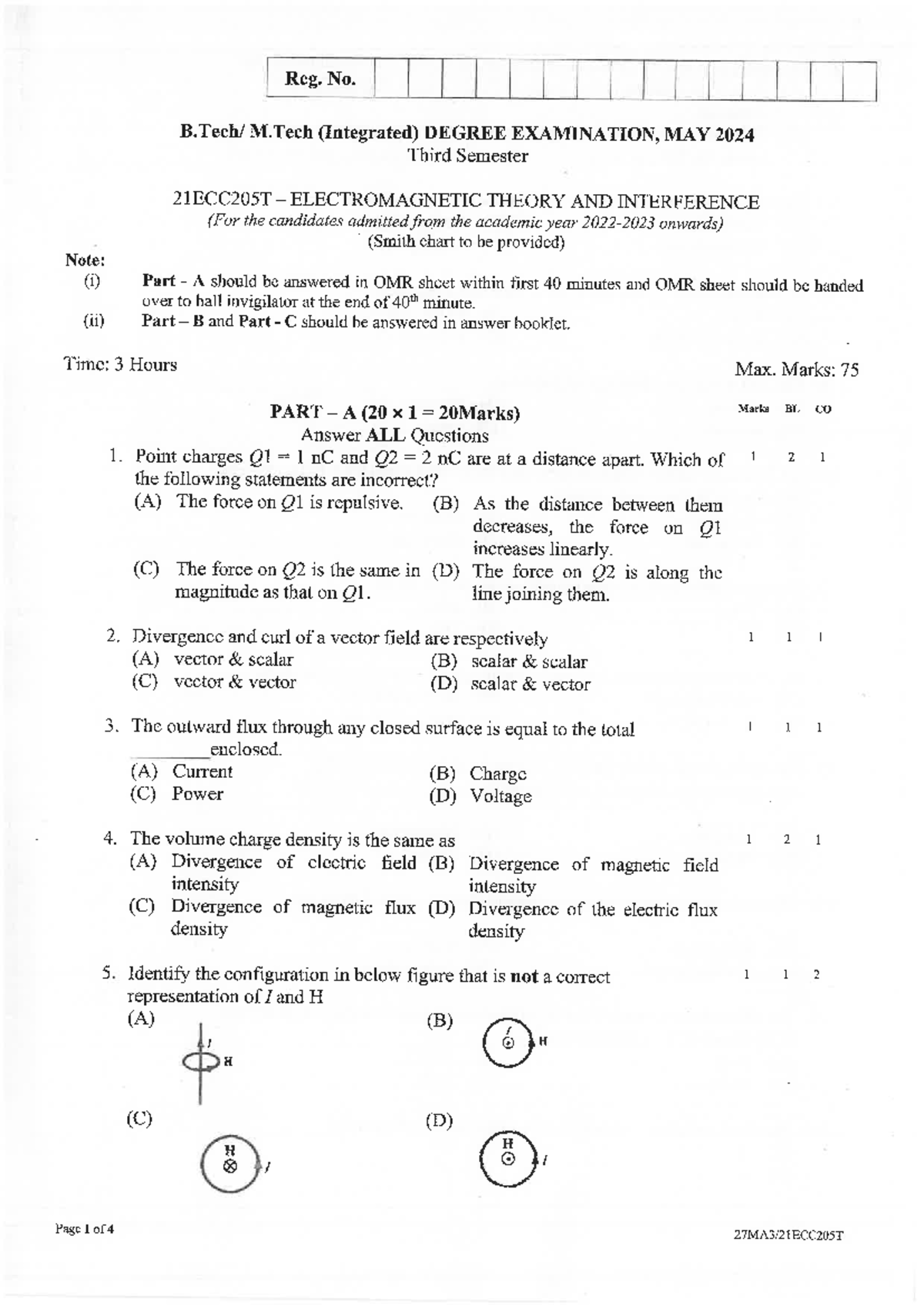 EMT MAY24 - PYQ - Reg. No. (Integrated) DEGREE EXAMINATION, MAY 2024 Third Semester ...