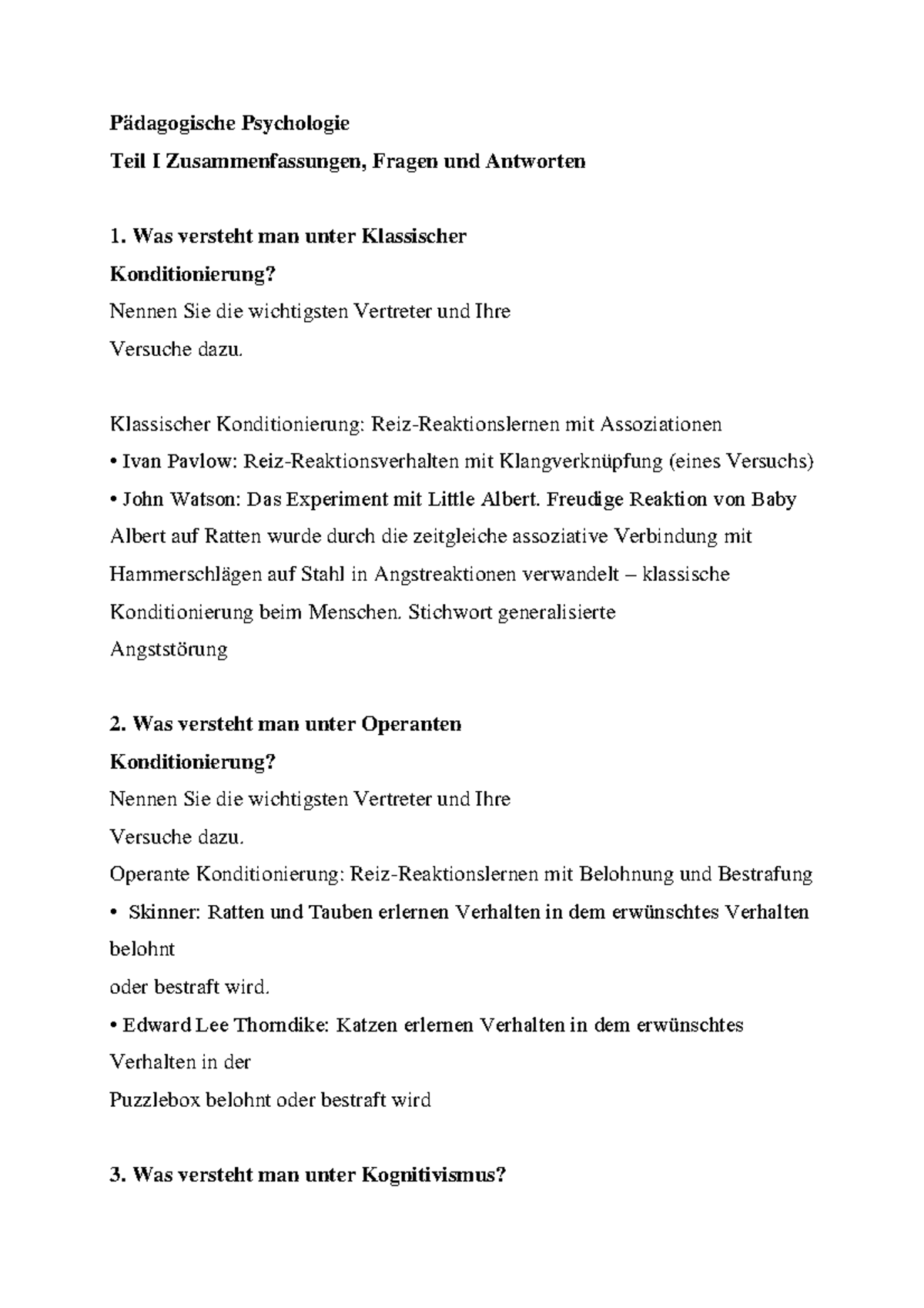Pädagogische Psychologie Klausur Fragen - Pädagogische Psychologie Teil I Zusammenfassungen ...