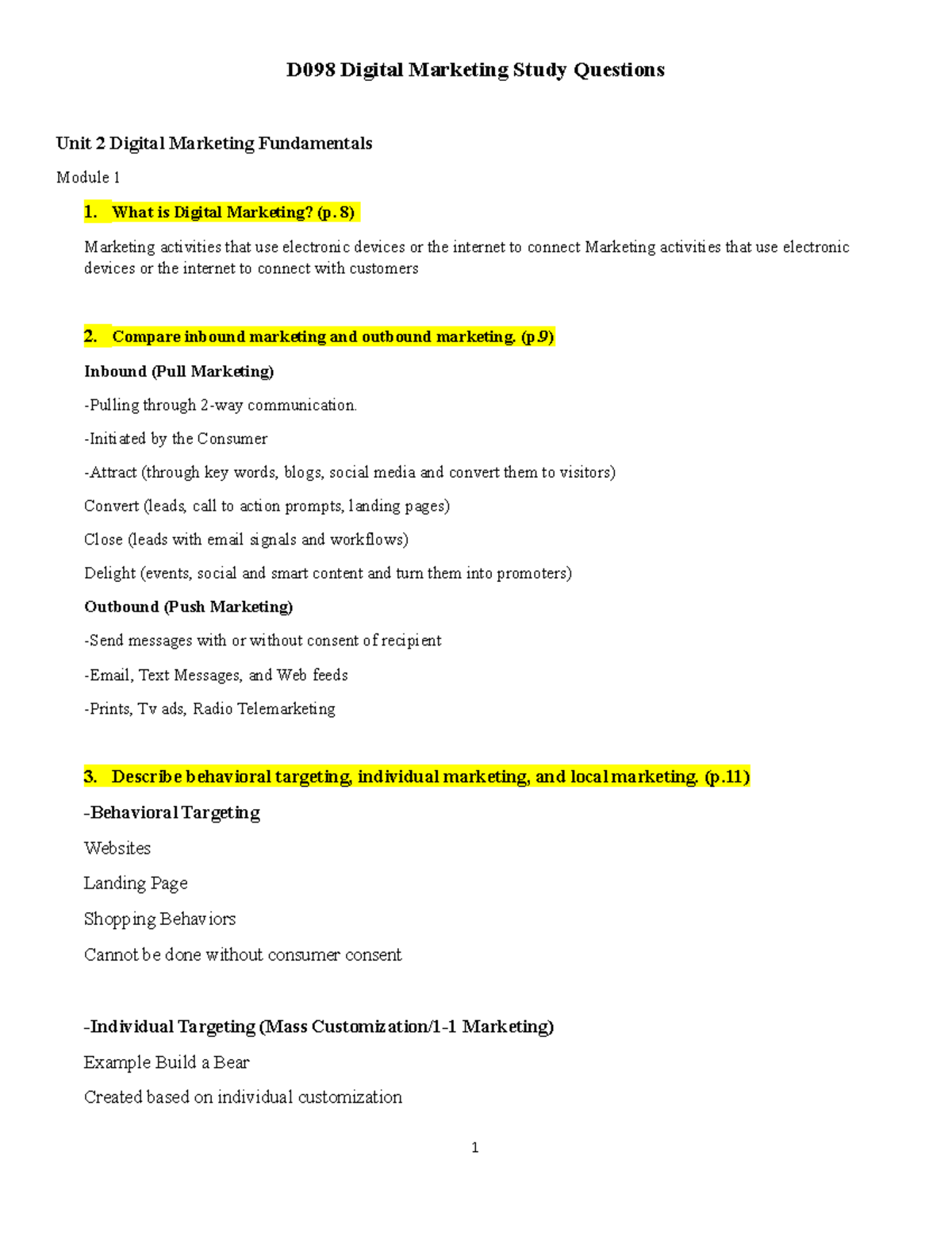 D098 Digital Marketing Study Questions - 8) Marketing activities that ...