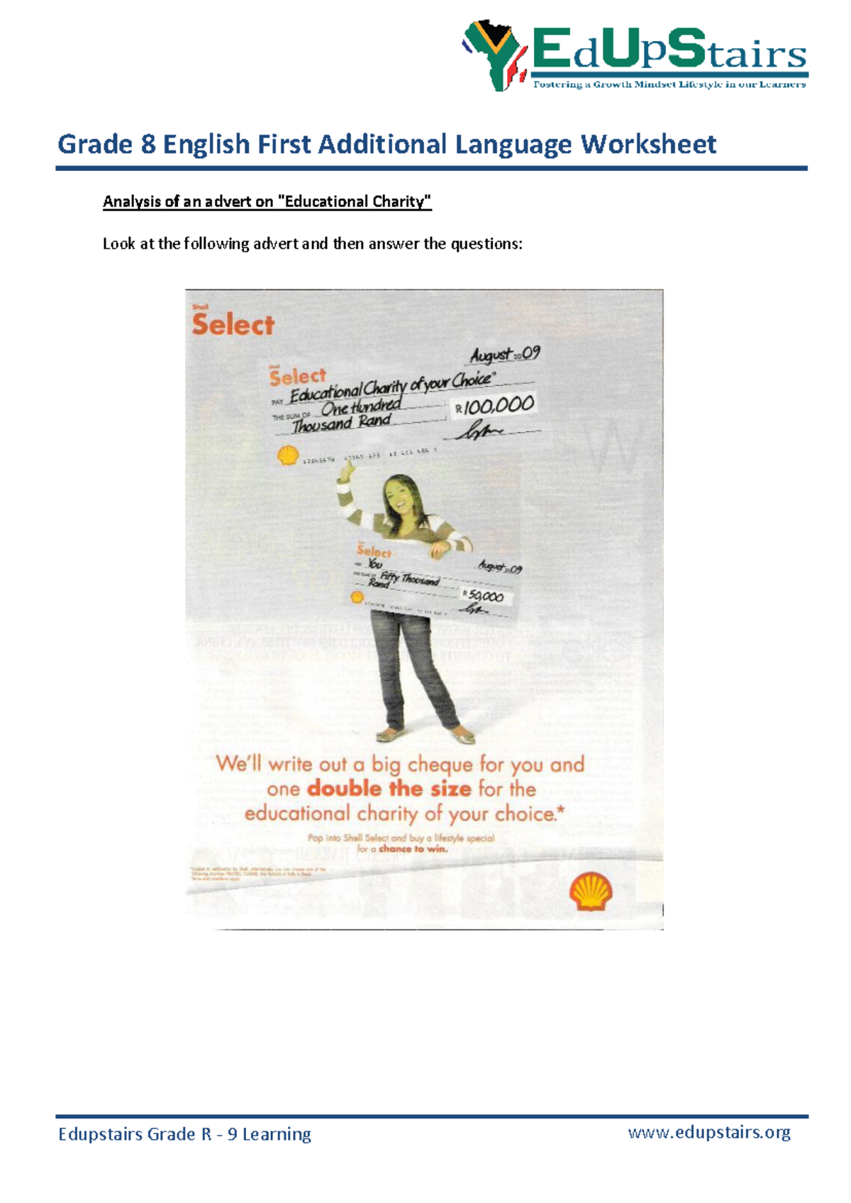 Analysis of an advert on Educational Charity - Grade 8 English First ...