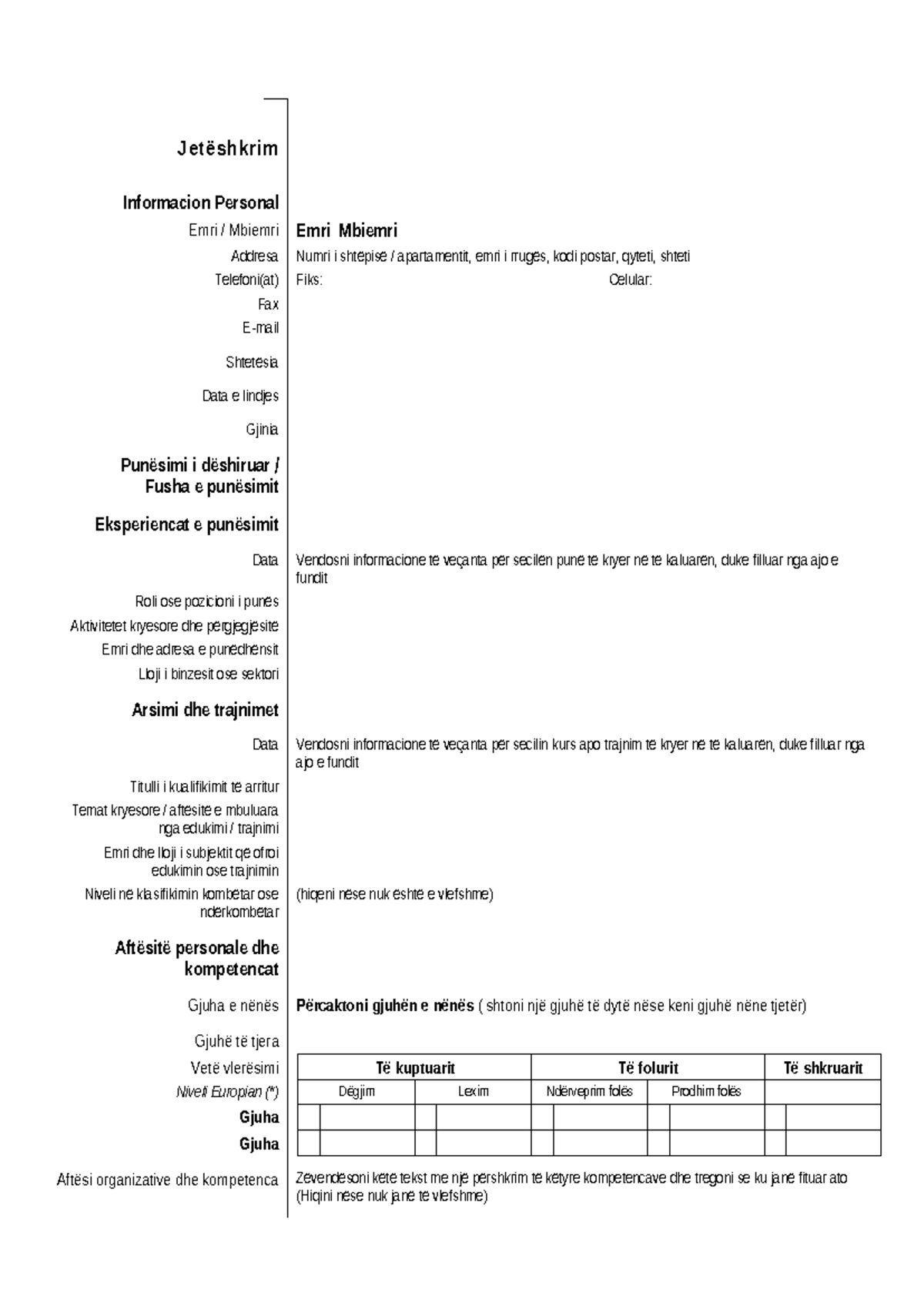 CVTemplate jeteshkrimi standard - Jetëshkrim Informacion Personal Emri ...