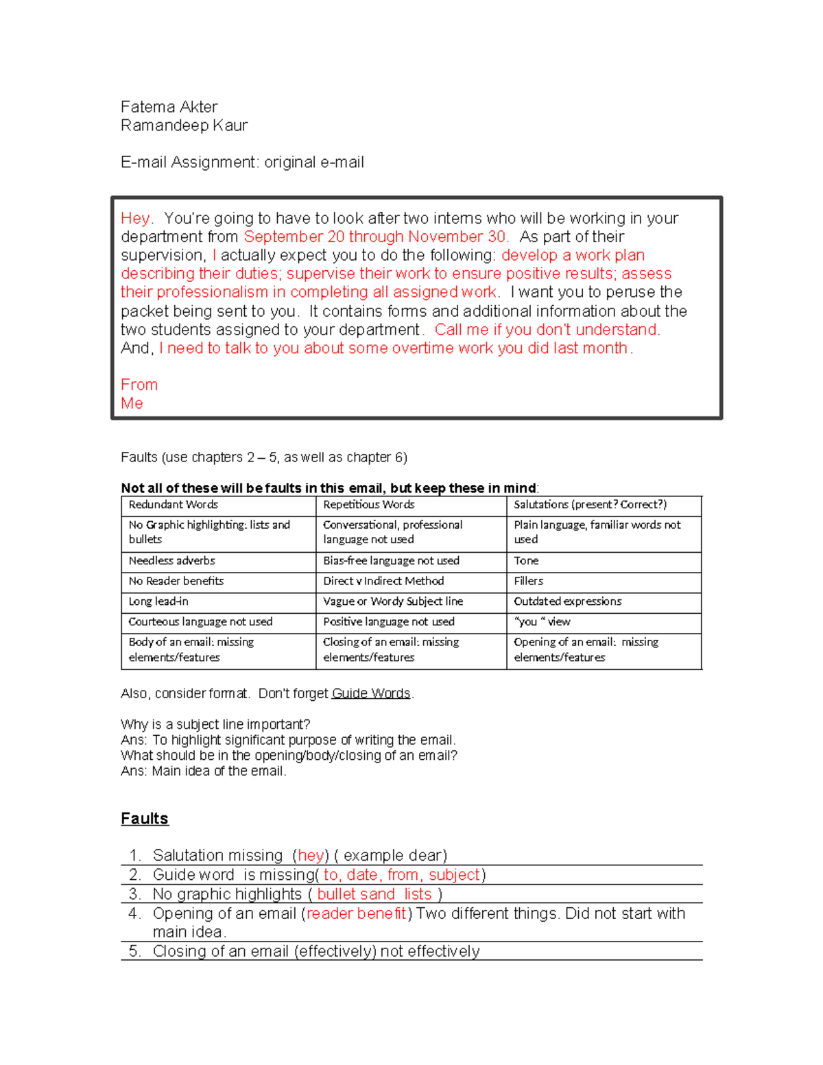 E-mail Assignment Original Email - Fatema Akter Ramandeep Kaur E-mail ...