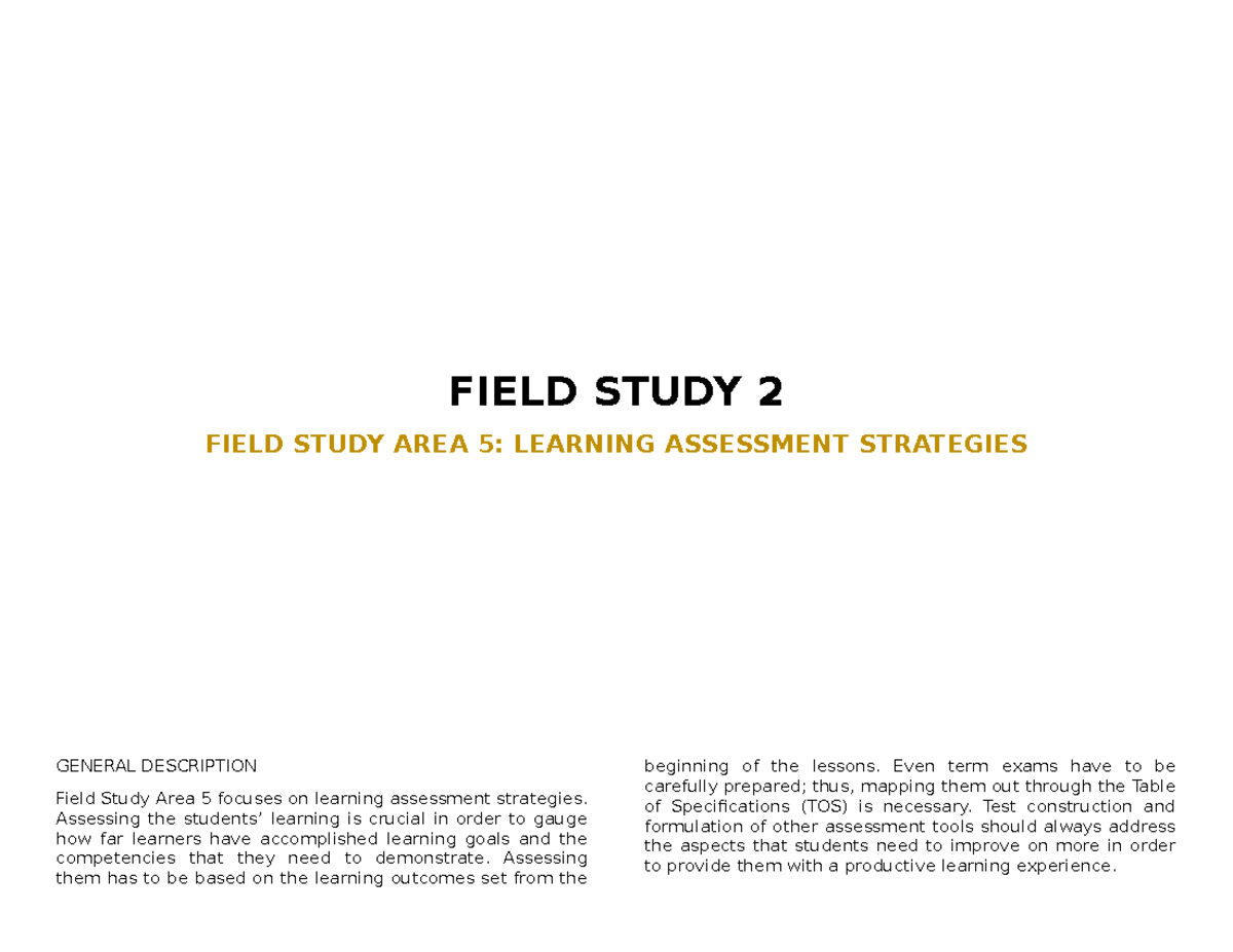 Field- Study-2-ALL- Topics - FIELD STUDY 2 FIELD STUDY AREA 5: LEARNING ...