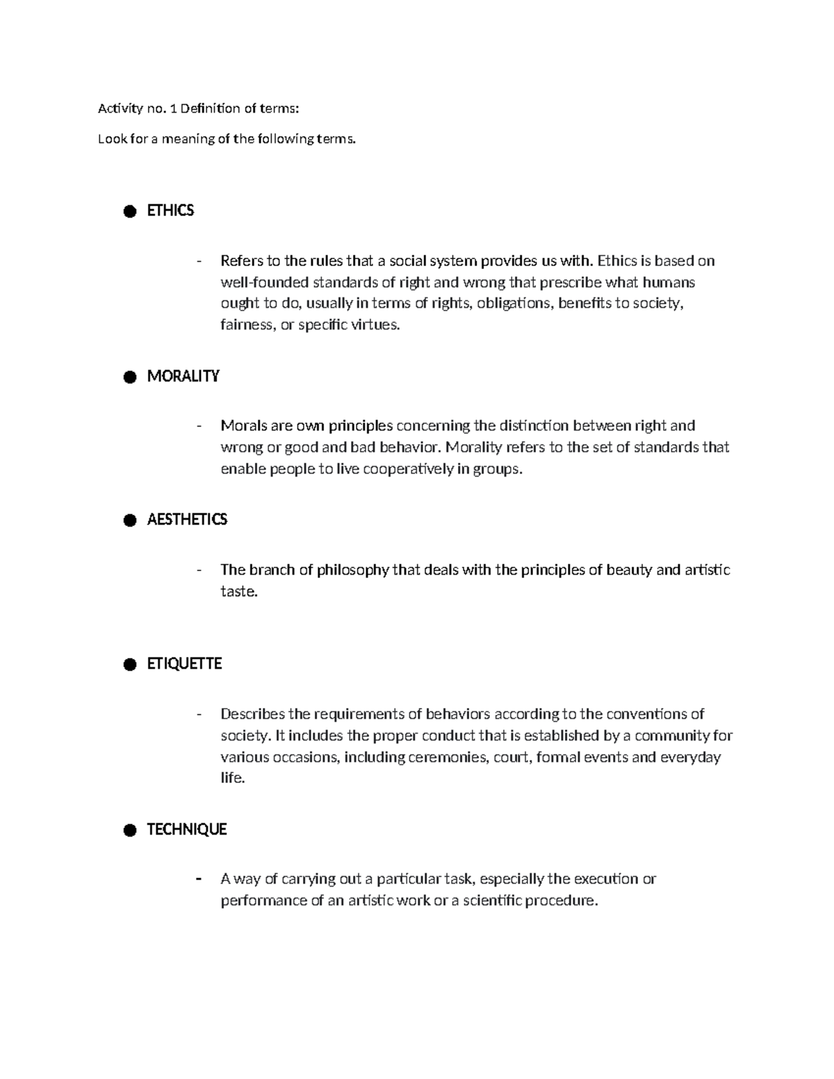 Activity 1-HUMS11 - Activity no. 1 Definition of terms: Look for a ...