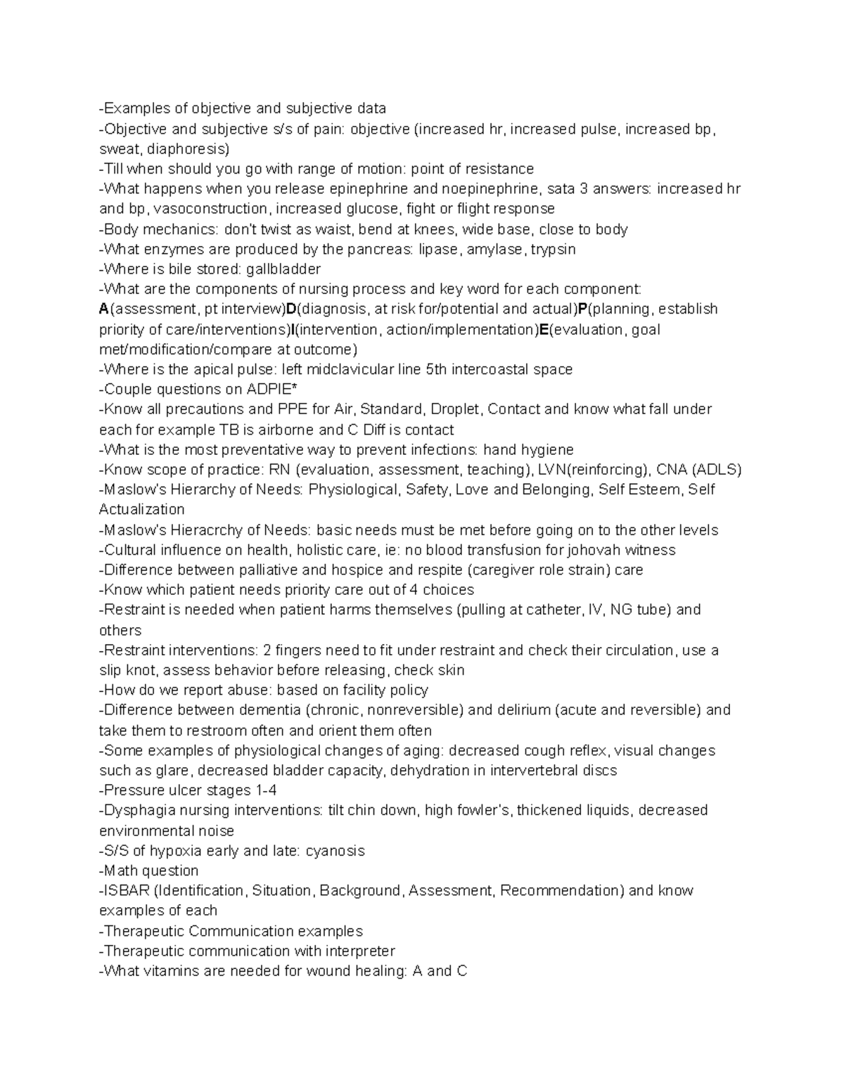 study guide - final 1 -Examples of objective and subjective data ...