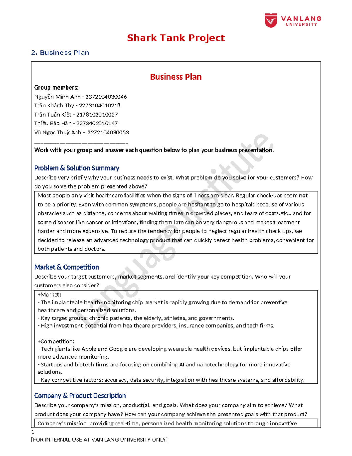 Group 5 - Business Plan - bussiness plan - AV5 project - Shark Tank ...
