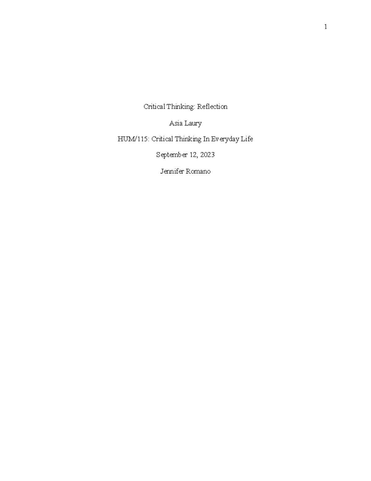 Hum115 v10 wk5 reflection template - Critical Thinking: Reflection Asia ...