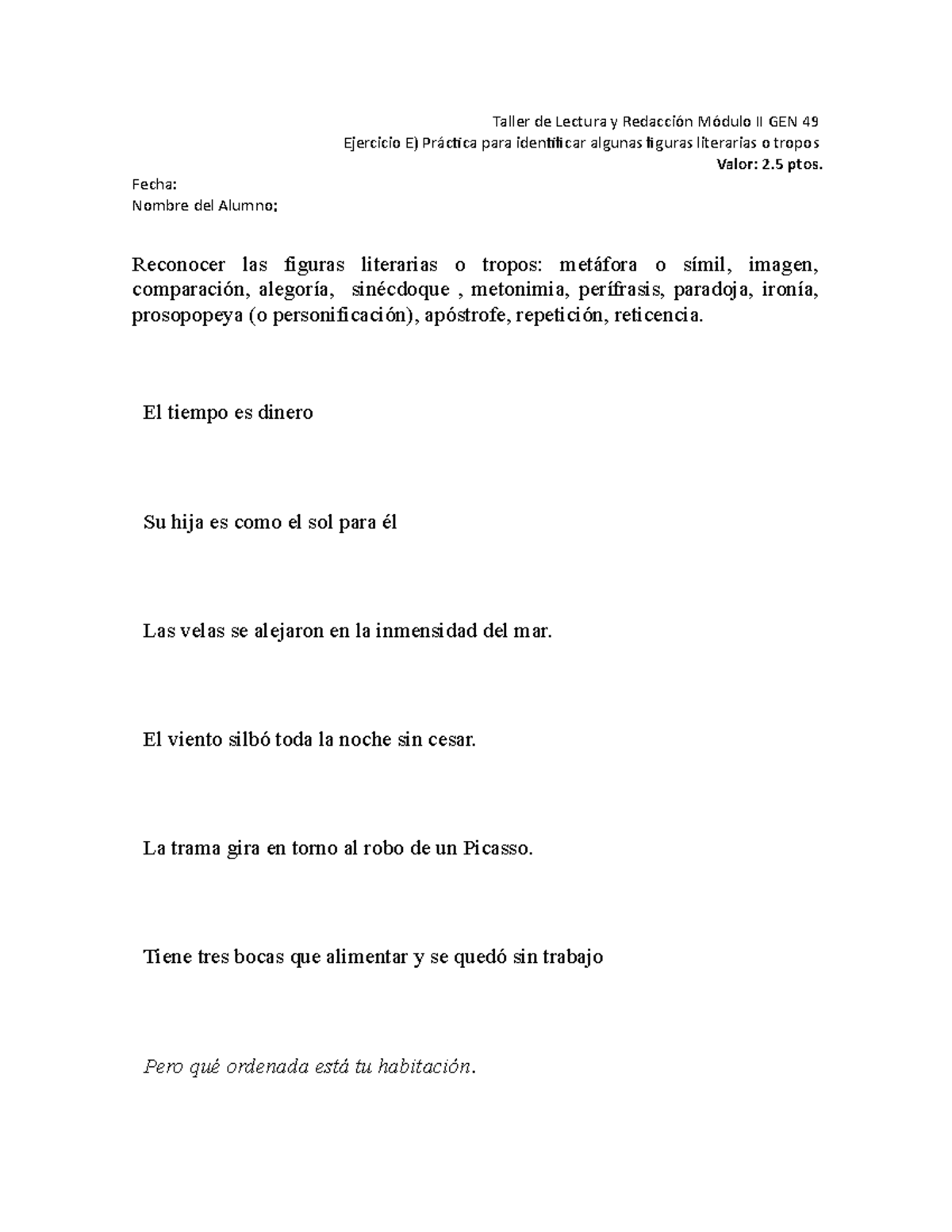 Ejercicio E) Práctica para identificar figuras literarias o tropos ...