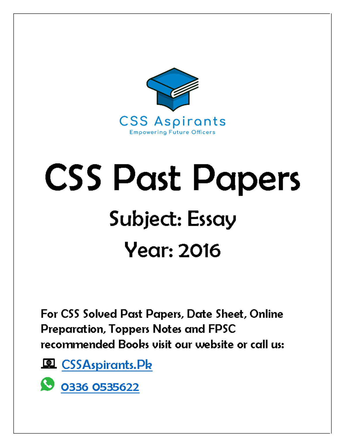 Essay-2016 - ..... - CSS Past Papers Subject: Essay Year: 2016 For CSS ...