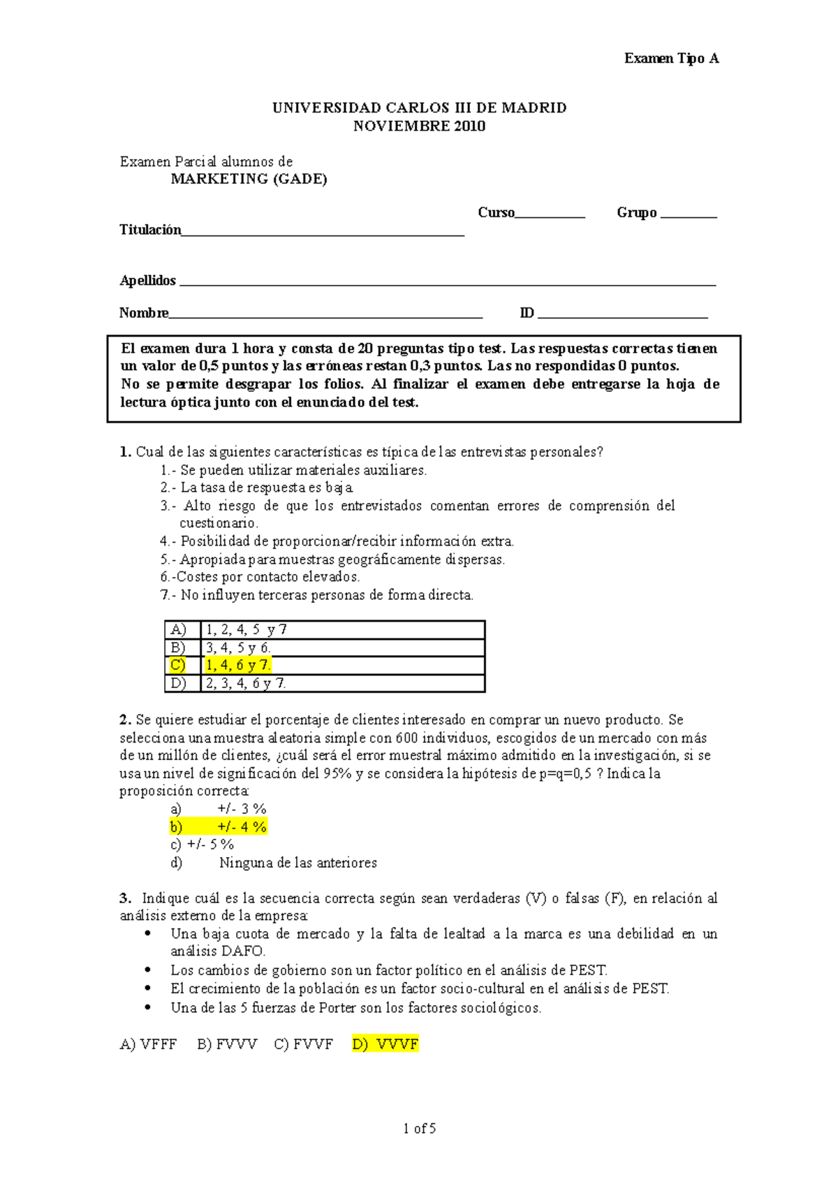 Ejemplo examen 1-2010 - Examen Tipo A 1 of 5 UNIVERSIDAD CARLOS III DE ...