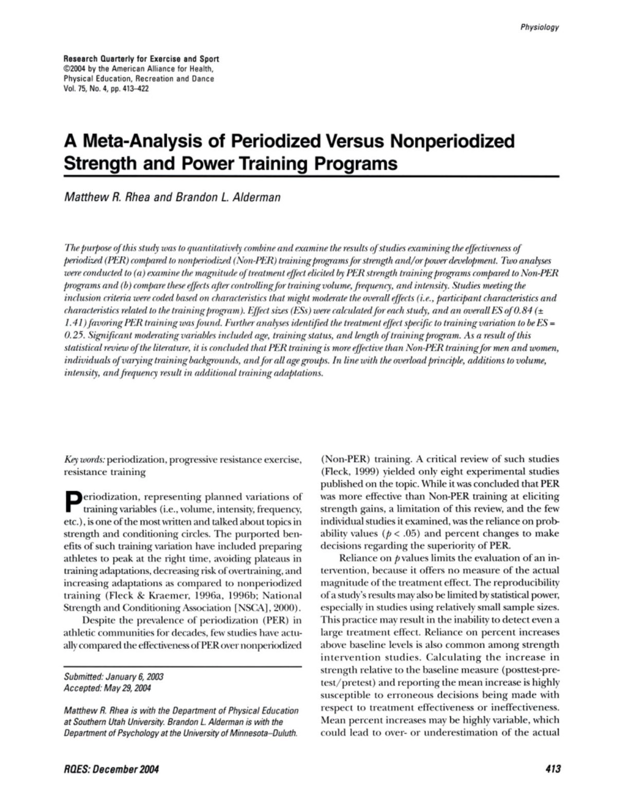 2004 Rhea - A meta-analysis of periodized vs. nonperiodized strength ...