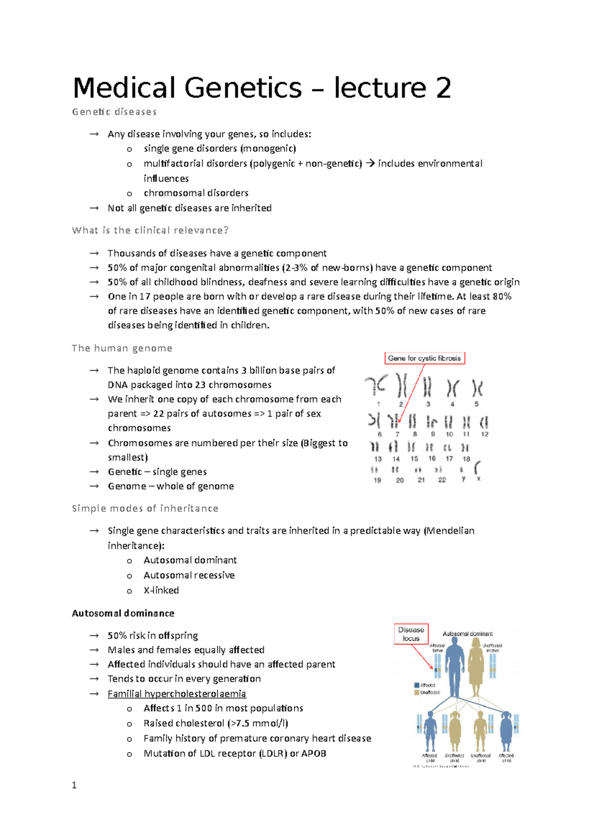 Clinical Genetics - Medical Genetics – lecture 2 Geneti c diseases Any ...