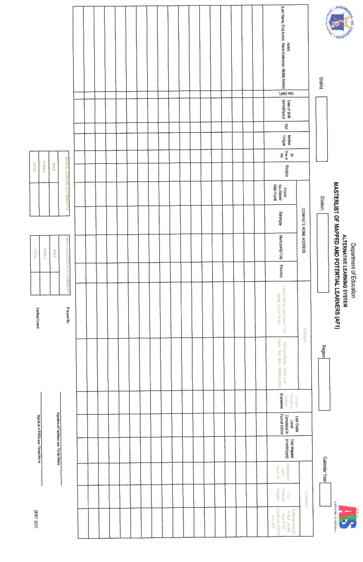 ALS.AF1- mapping form - learners form to accomplish - NG Department of ...