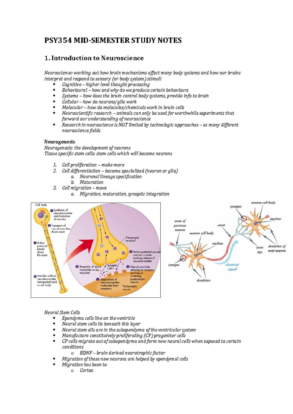 Summary - final exam study notes - PSY354 STUDY NOTES 1. Introduction ...
