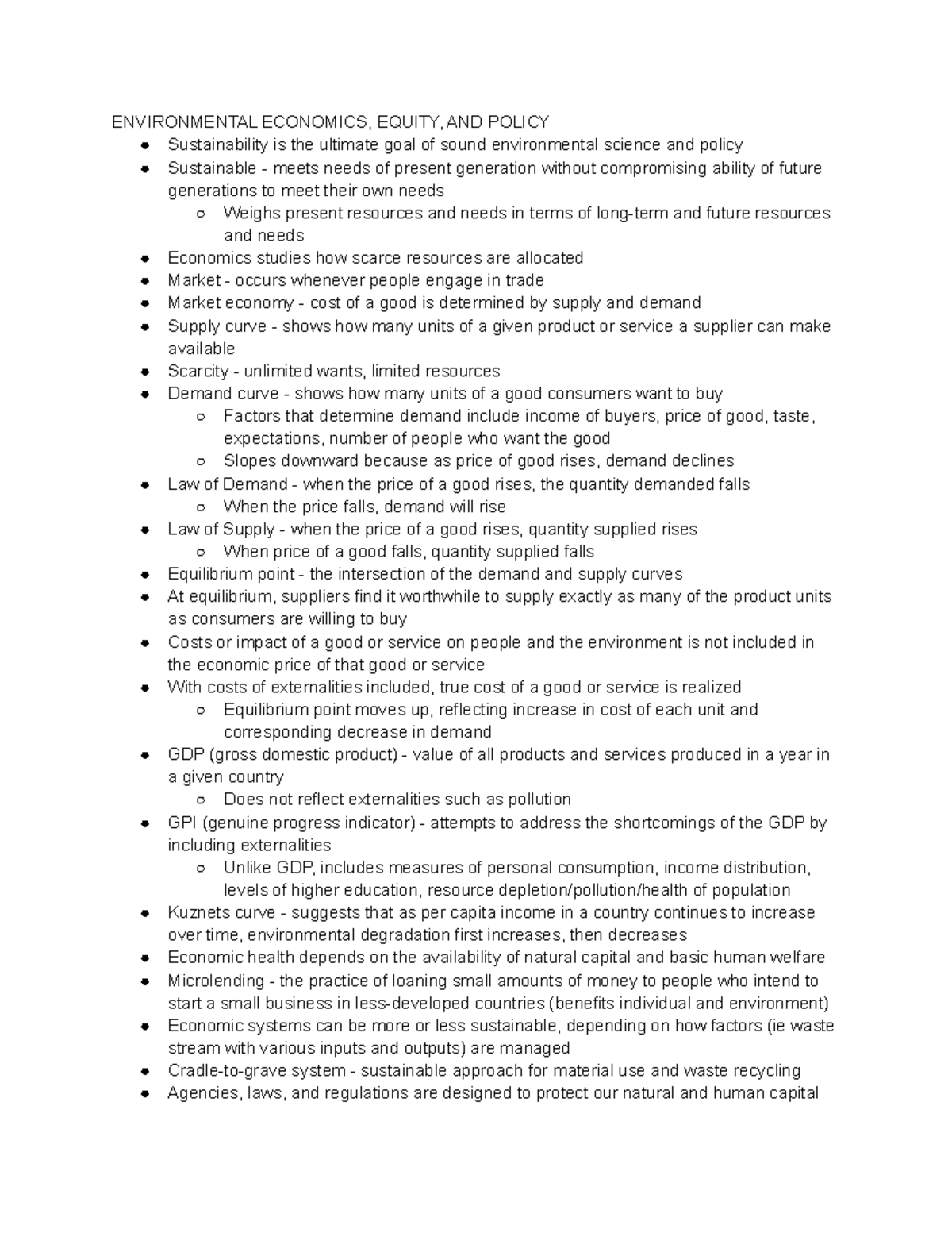 NRE1000 CH15 - Lecture notes ch15 - ENVIRONMENTAL ECONOMICS, EQUITY ...
