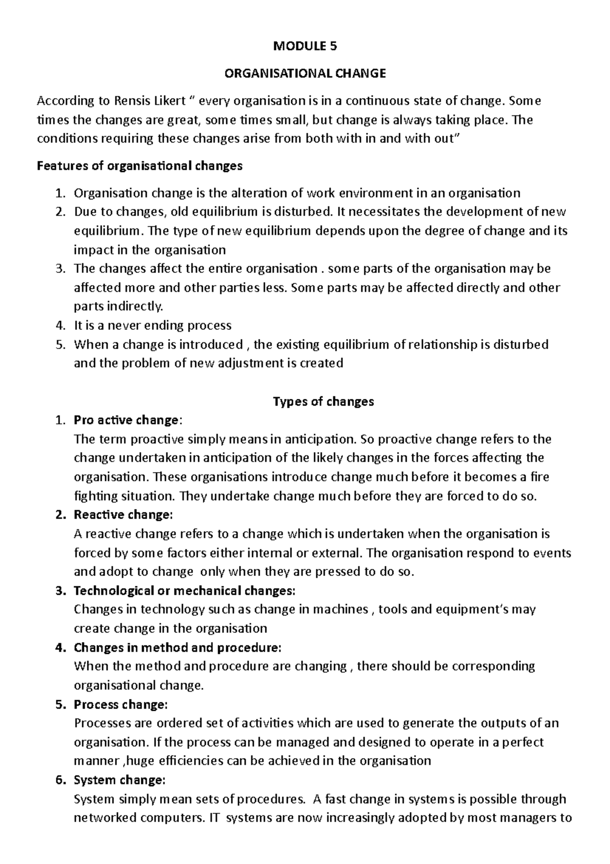 OB module 5 change ob - IMPORTANT STUDY MATERIAL - MODULE 5 ...
