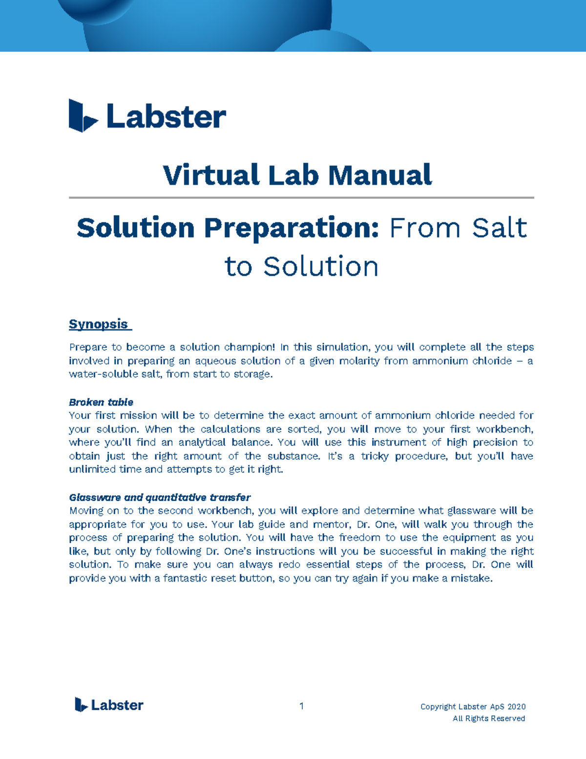 SOL Solution Preparation From Salt to Solution Lab Manual - Tagged ...