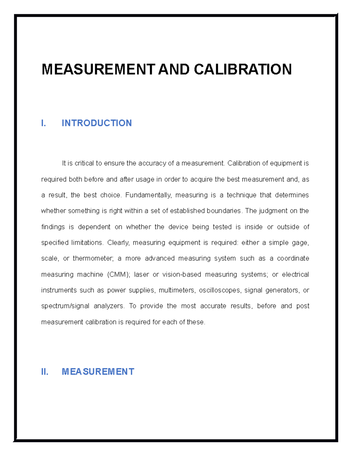 Measurement AND Calibration - MEASUREMENT AND CALIBRATION I ...