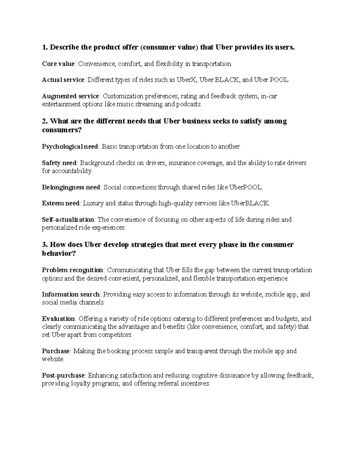 Uber - uber case study - 1. Describe the product offer (consumer value ...