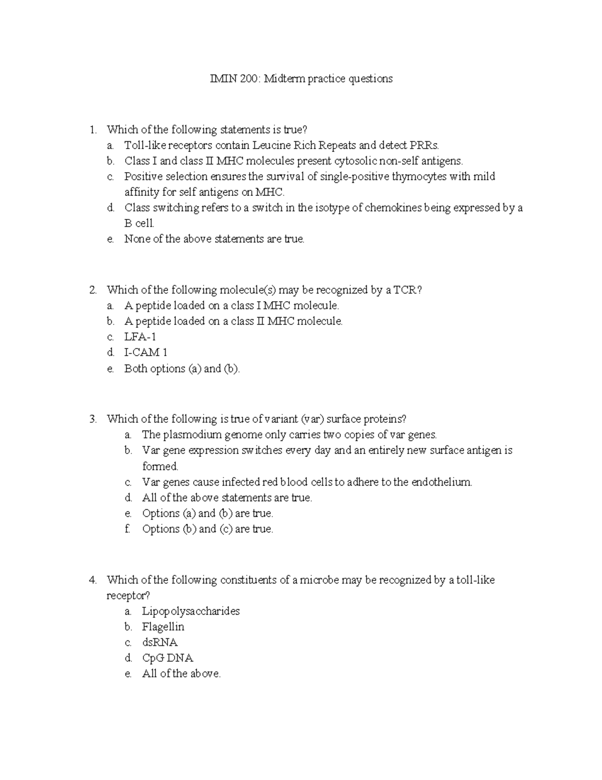 IMIN 200 midterm practice - IMIN 200: Midterm practice questions Which of the following ...